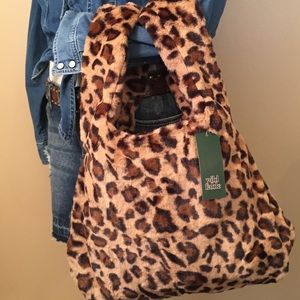 wild fable | Bags | Animal Print Tote Bag Leopard Faux Fur Handbag ...